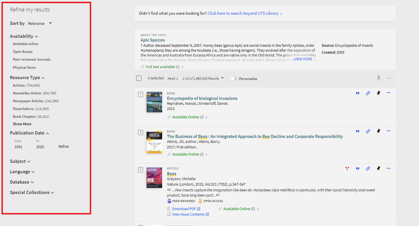 Search Features and Tips | UTS Library